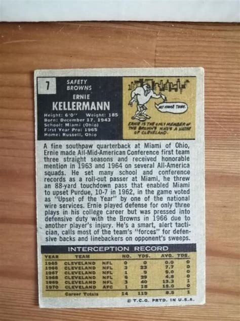 Ernie Kellermann 1971 Topps Football 7 Free Shipping Ebay