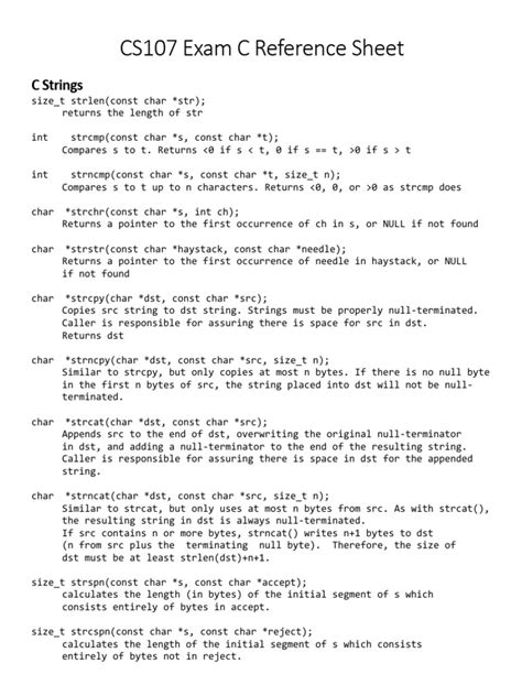 Cs107 Exam C Reference Sheet Pdf Pointer Computer Programming Software Engineering