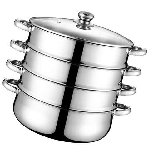 Cabilock Steam Pot 4 Tier Steamer With Lid Stepped Steamer With Twin