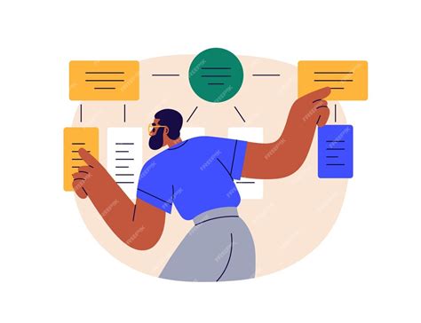 Premium Vector Business Flowchart Man Works With Algorithm Scheme
