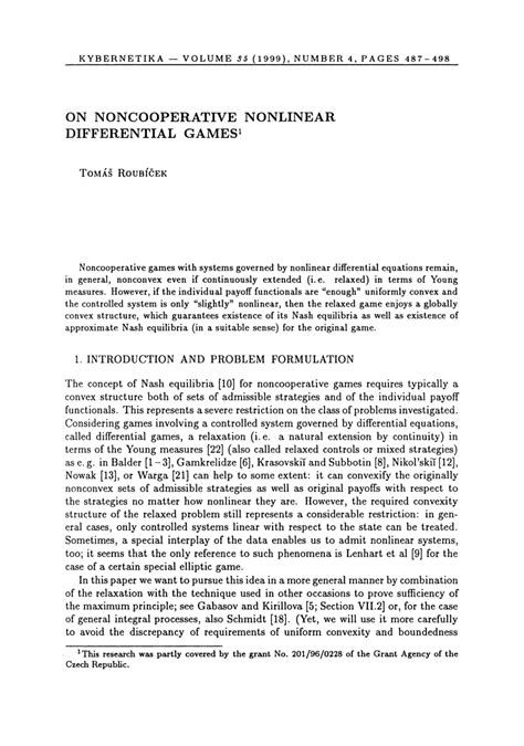 Pdf On Noncooperative Nonlinear Differential Games