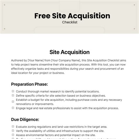 Free Site Acquisition Checklist Template To Edit Online