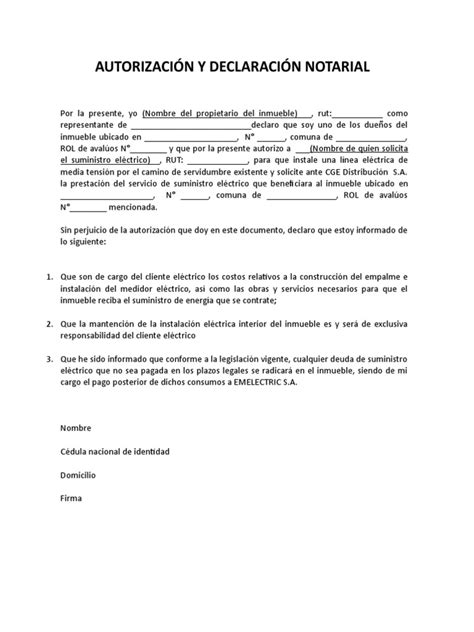 Autorización Y Declaración Notarial Tipo Pdf