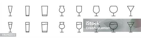 와인 잔 아이콘 세트입니다 음료 안경 라인 아이콘입니다 샴페인 잔 와인 잔 아이콘입니다 편집 가능한 획 벡터 일러스트 레이