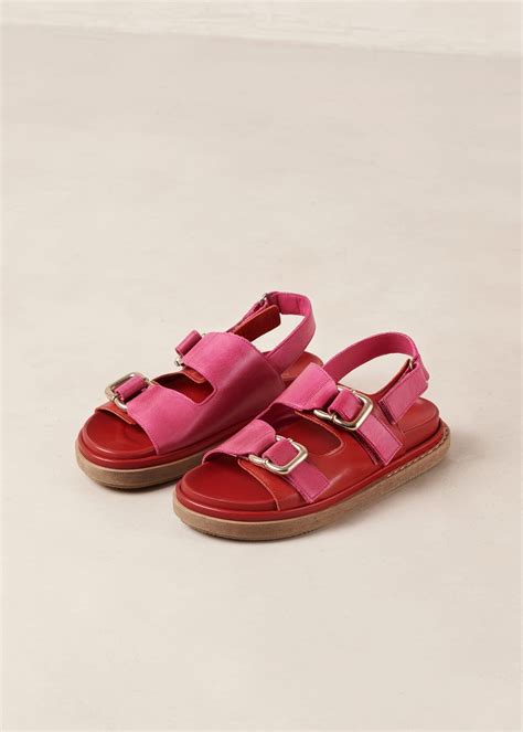Harper Bicolor Red Magenta Alohas Pink Leather Sandals Leather