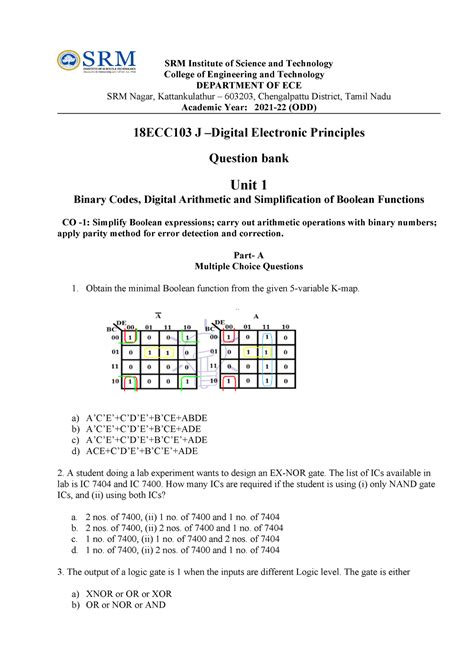 Question Bank Dep Qb Srm Institute Of Science And Technology College Of Engineering And