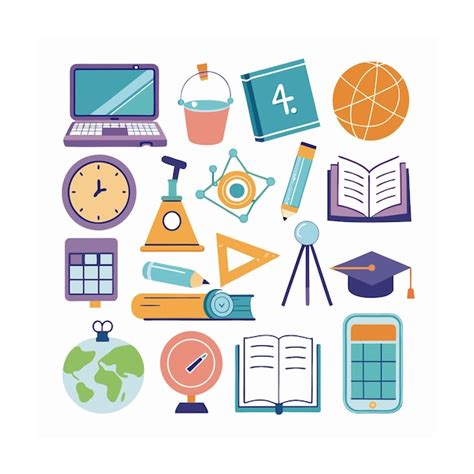 현실적인 교육 및 학습 아이콘 세트 프리미엄 벡터