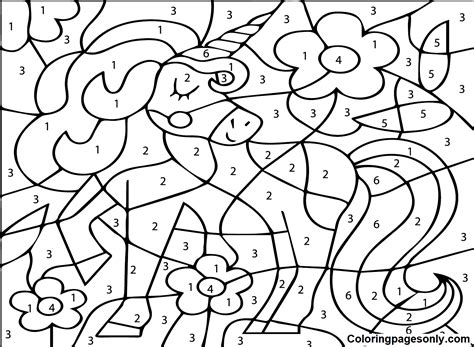 Rainbow Unicorn Color By Number Coloring Pages Coloring Pages