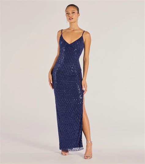 Navy Blue Sequin Dresses And Windsor