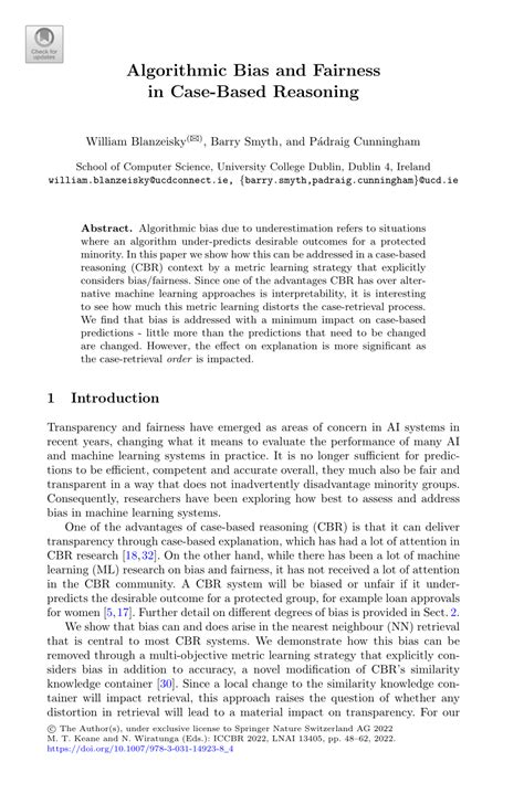 PDF Algorithmic Bias And Fairness In Case Based Reasoning