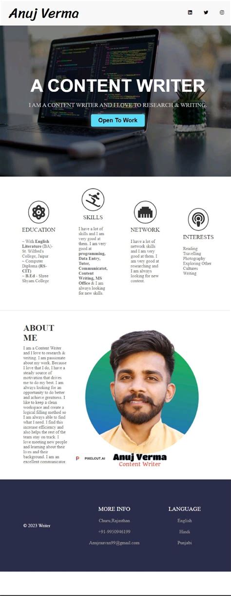 Anuj Verma On Linkedin Htmlcss Cv Contentwriter Opentowork Linkedin