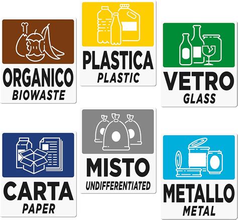 6 Adesivi Per Raccolta Differenziata Grandi Etichette In Italiano E