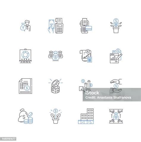 금리 라인 아이콘 모음입니다 수익률 쿠폰 연방 Mtary 시장 인플레이션 프라임 벡터 및 선형 그림 명목상 실제 고정 윤곽선 표지판 세트 아이콘에 대한 스톡 벡터 아트 및