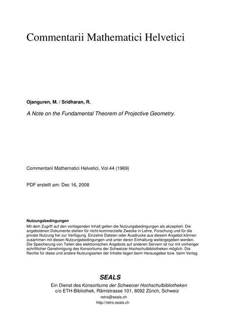 Pdf A Note On The Fundamental Theorem Of Projective Geometry