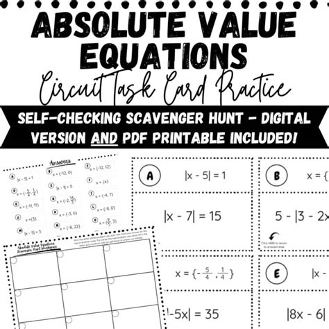 Absolute Value Equation Task Cards Paper And Digital Versions Included