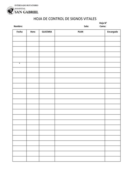 Hoja De Control De Glucemia Y Signos Vitales Pdf