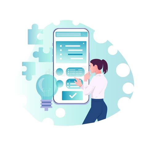 Woman Interacting With Mobile Interface Vector Illustration Stock Illustration Illustration