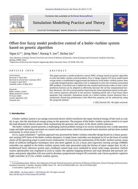 pdf offset free fuzzy model predictive control of a boiler turbine