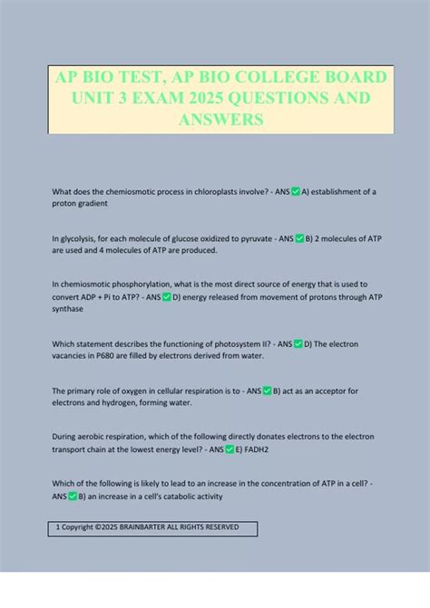 Ap Bio Test Ap Bio College Board Unit 3 Exam 2025 Questions And