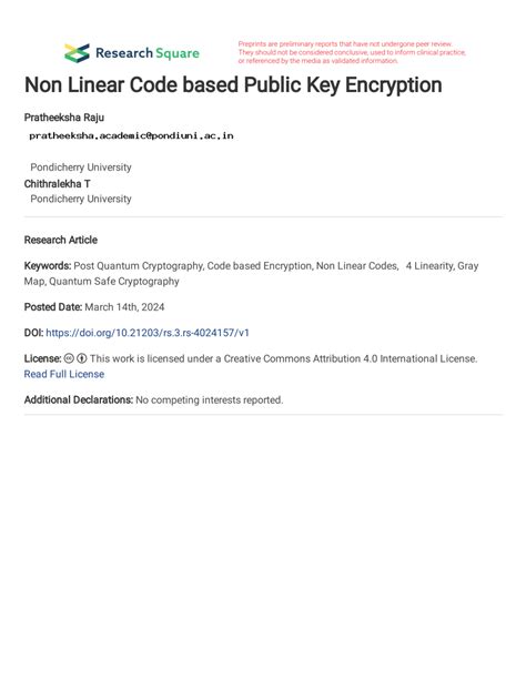 Pdf Non Linear Code Based Public Key Encryption
