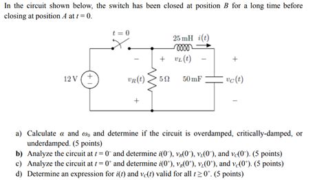 Solved In The Circuit Shown Below The Switch Has Been Chegg