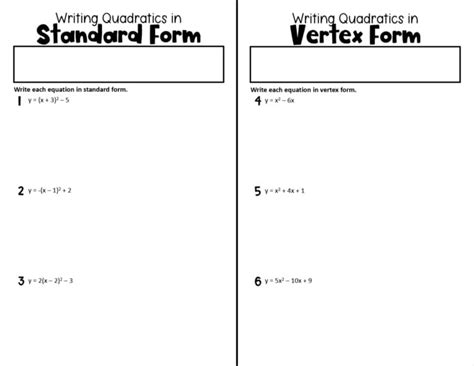 Rewriting Quadratics Between Standard And Vertex Form Algebra 1 Foldable
