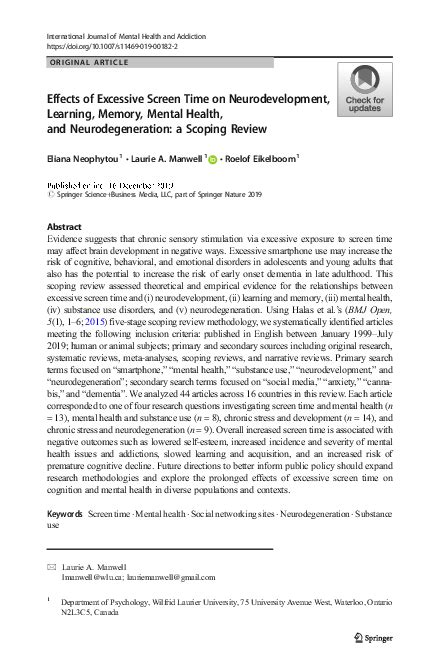 Pdf Effects Of Excessive Screen Time On Neurodevelopment Learning
