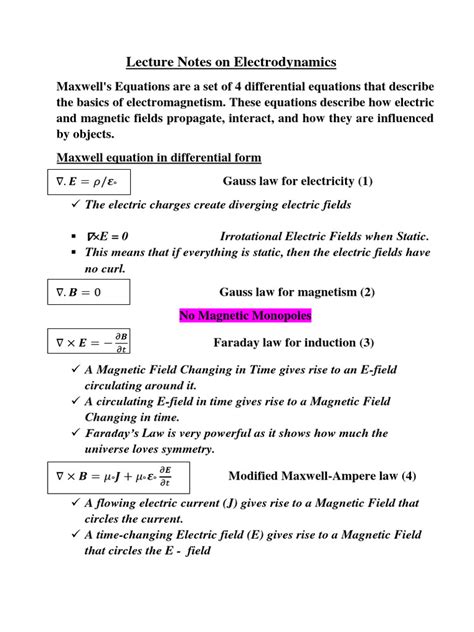 lecture notes on electrodynamics pdf magnetic field electric field
