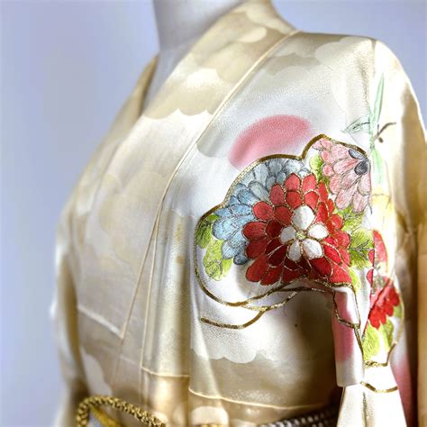 Japanese Antique Kimono Flower Embroidery Silk Furisode Robe