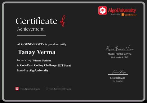 Tanay Verma On Linkedin Won The Dsa Coding Contest Organised By Algouniversity Yc S21