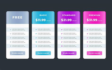 Vector Modern Pricing Table Design Template 36328396 Vector Art At Vecteezy