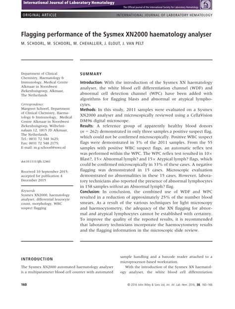 Pdf Flagging Performance Of The Sysmex Xn2000 Haematology Analyser