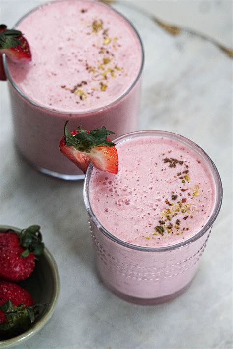 5 Minute Fresh Strawberry Lassi Recipe Some Indian Girl