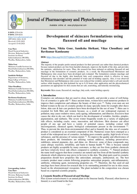 Pdf Development Of Skincare Formulations Using Flaxseed Oil And Mucilage
