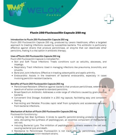 Flucin 250 Flucloxacillin Capsule 250 Mg Packaging Size 1x10 At ₹ 467box In Surat