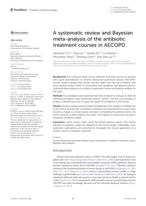 Pdf A Systematic Review And Bayesian Meta Analysis Of The Antibiotic Treatment Courses In Aecopd