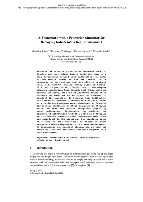 pdf a framework with a pedestrian simulator for deploying robots into