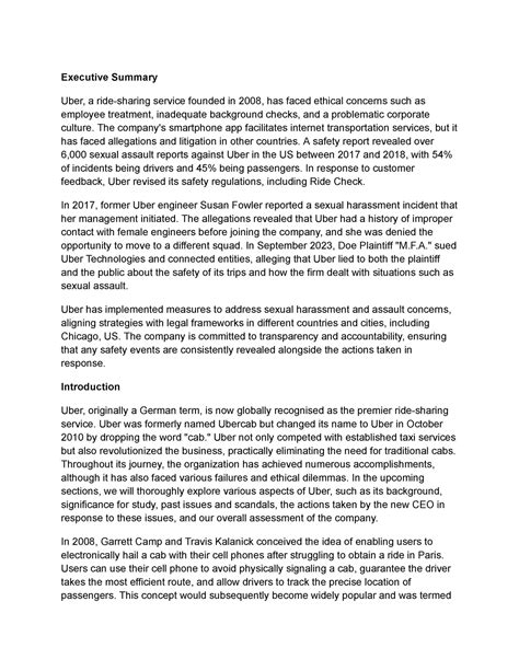 Untitled Document Uber Analysis Executive Summary Uber A Ride Sharing Service Founded In