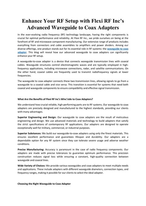 Ppt Enhance Your Rf Setup With Flexi Rf Incs Advanced Waveguide To Coax Adapters Powerpoint