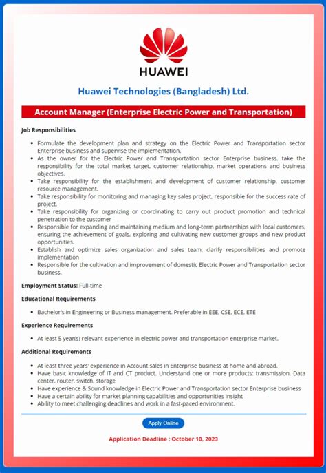 Huawei Technologies Bangladesh Limited Job Circular Proggapon