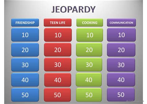 Jeopardy Game 4 Categories General English Esl Powerpoints