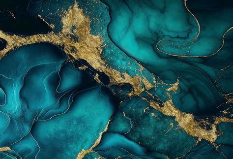 Fancy Faux Marble Teal Gold Ii Wallpaper Buy Online Happywall