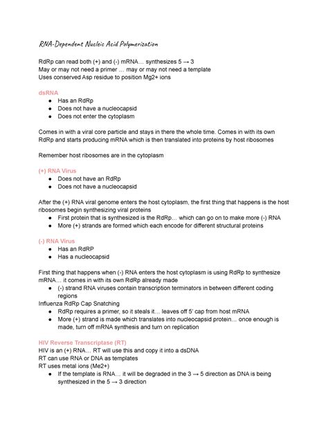 Rna Dependent Nucleic Acid Polymerization Study Guide Ra Depn Nul Aid