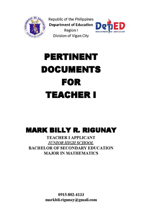 Pertinent Papers Template Republic Of The Philippines Department Of Education Region I