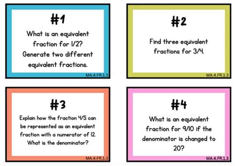 4th Grade Florida B E S T Equivalent Fractions Task Cards Ma 4 Fr 1 3