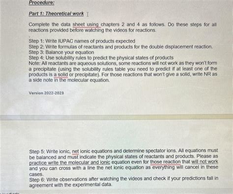 Procedure Part 1 Theoretical Work Part 1