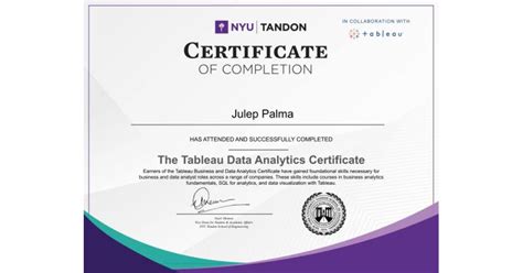 Julep Palma On Linkedin The Tableau Data Analytics Certificate • Julep Palma • Nyu Tandon School…