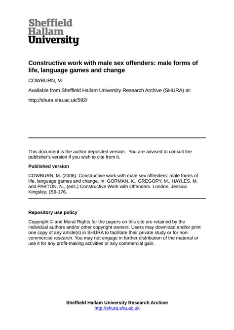 Pdf Constructive Work With Male Sex Offenders Male Forms Of Life