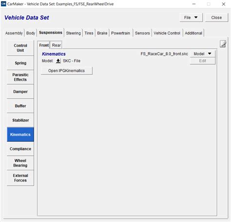 how to save an ipg kinematics file as skc vehicle modelling ipg