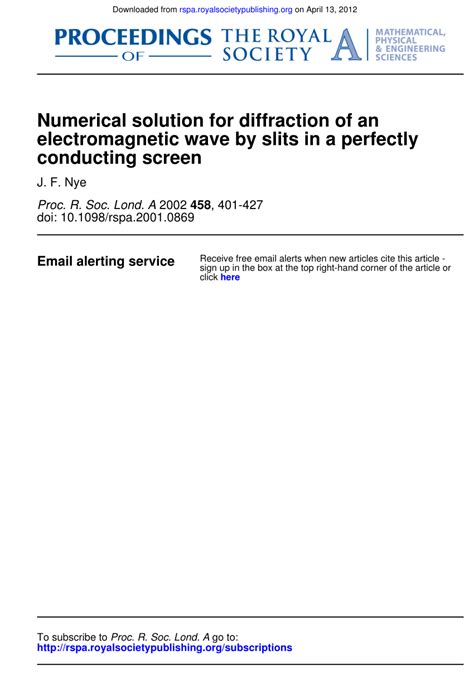 Pdf Numerical Solution For Diffraction Of An Electromagnetic Wave By Slits In A Perfectly